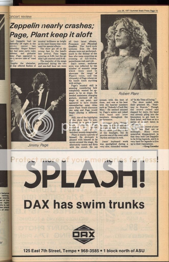 LZ/Tempe, AZ, July 20, 1977 - Photos - Led Zeppelin Official Forum